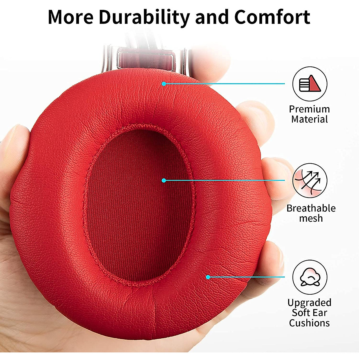 meidongg Active Noise Cancelling Headphones Bluetooth Headphones with Microphone Deep Bass Wireless Headphones Over Ear, Comfortable Protein Earpads, 30 Hours Playtime for TravelWork (Red)