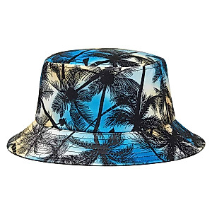 Quanhaigou Unisex Sun Hats, Fashion Beach Bucket Hat for Men Women,Summer Outdoor Boy's Girls Boonie Cap Breathable Packable (Palm Tree)