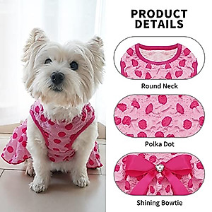 KYEESE Dog Dress Polka Dot Dog Sundress with Bowknot Dog Dresses Lightweight Pet Apparel for Small Dogs Cats Puppy Doggie Party Skirt Outfits, Pink XL
