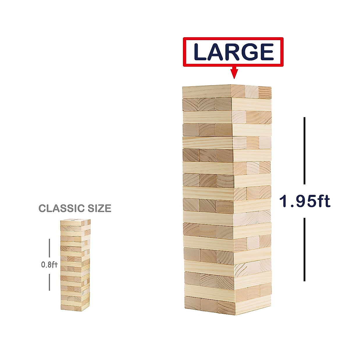 JST GAMEZ Outdoor Games Giant Tower Game Stacking Backyard Game Start from 2Ft to Over 4.2Ft Includes Customized Scoreboard and Carrying Case