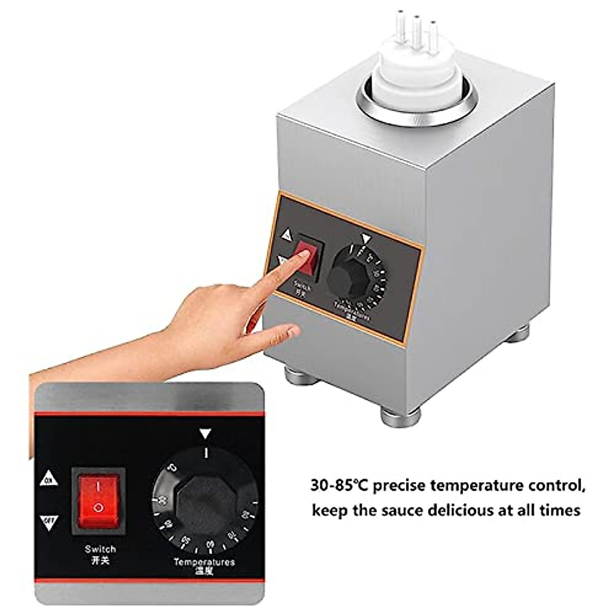 ALSUP Commercial 1 Bottle Topping Electric Sauce Warmer Dispenser Cheese Dispenser with Pump Hot Fudge Cheese Caramel Jam Sauce Warming 30-85℃