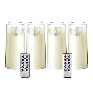 DALANG Flickering Flameless LED Candles with Remote Control and Timer, Ideal for Halloween, Christmas,Partty and Home Decor,Gifts for Wife,Mother,Friend,Set of 4(White 3”Dx6“H)