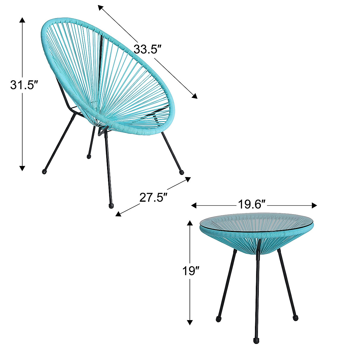 ABCCANOPY 3-Piece Patio Furniture Set,Acapulco Chair Conversation Bistro Set, Indoor&Outdoor All-Weather Patio Furniture Sets with Glass Top Table