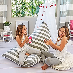 Butterfly Craze Bean Bag Chair Cover, Functional Toddler Toy Organizer, Fill with Stuffed Animals to Create a Jumbo, Comfy Floor Lounger for Boys or Girls, Stuffing Not Included, Grey Stripe
