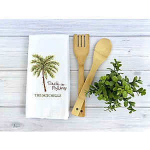 Deck the Palms Custom Christmas Waffle Weave Dish Towel | Personalized Kitchen Towel | Housewarming Gift | Personalized Christmas Gift Women | Personalized Dish Towel | Christmas Kitchen Towel