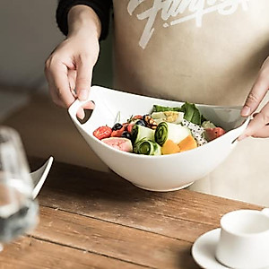 Gomakren Porcelain Serving Bowl Set with Handles Set of 3, Serving Dishes Salad Bowls Mixing Bowl Set for Entertaining, Nesting Bowl Set, Dishwasher Oven Safe White Serving Bowl Housewarming Gifts