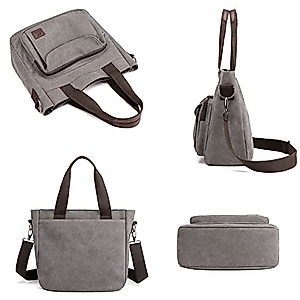 Ashioup Women's Canvas Tote Purse Shoulder Bag Retro Handbag Crossbody Bag Multi-pocket Top Handle Work Bag