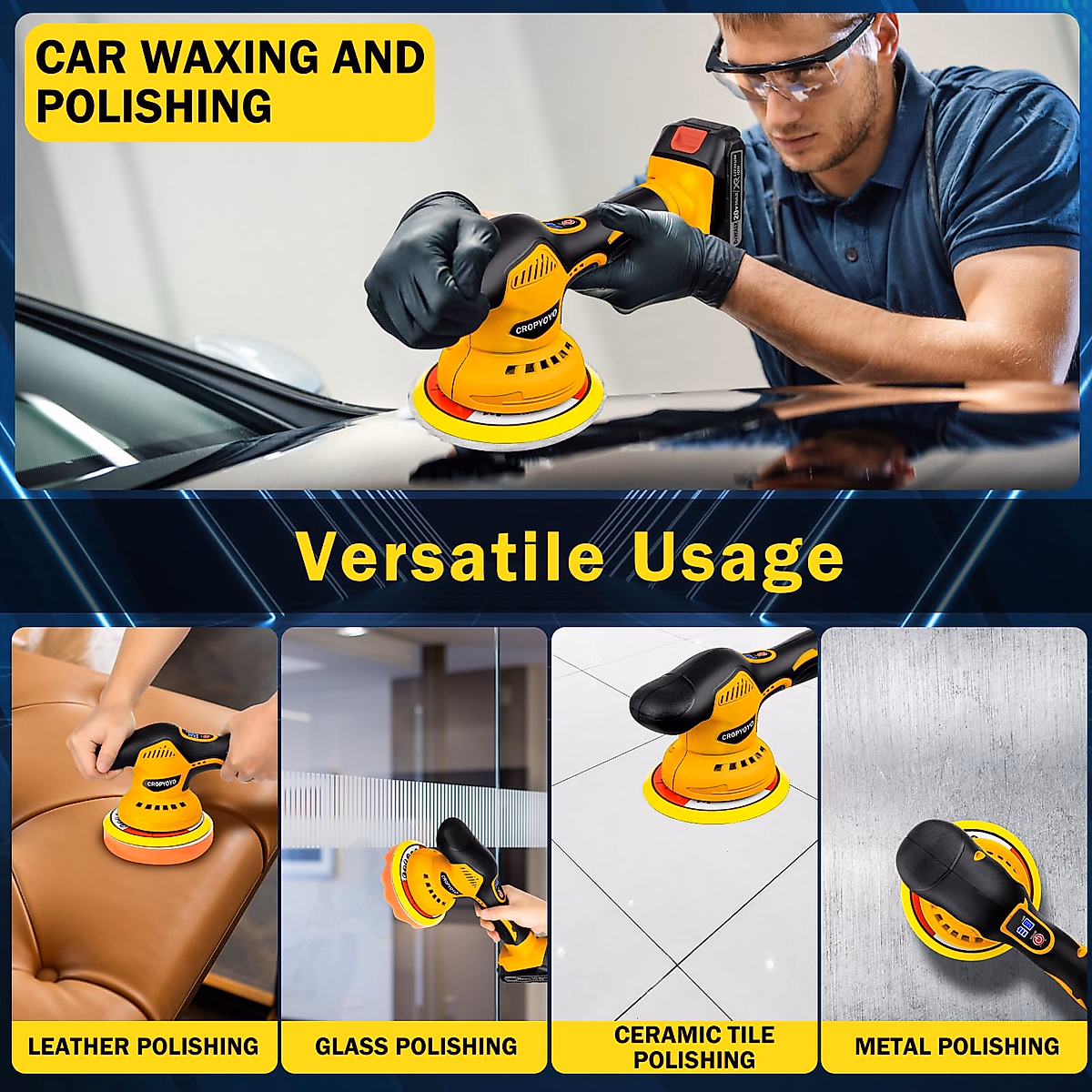 Cordless Car Buffer Polisher Compatible for Dewalt 20V Battery, Polishers and Buffers with 6 Variable Speed Up to 5500RPM, Car Buffer Polisher for Car Detailing/Polishing/Waxing(Battery Not Included)