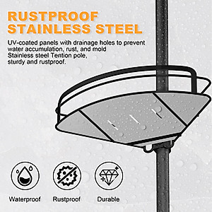 Yaltar Corner Shower Caddy, 4 Rustproof Corner Shower Shelves w/Tension Pole, for Bathtub Shampoo Storage, 30-111 Inch Adjustable