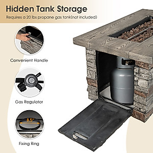 Tangkula 50,000 BTU Propane Fire Pit Table, Patiojoy 43.5 Inch Rectangle Fire Table with Faux Stone Surface, Outdoor Gas Fire Pit Table with Stainless Steel Burner, Waterproof PVC Cover, Lava Rocks