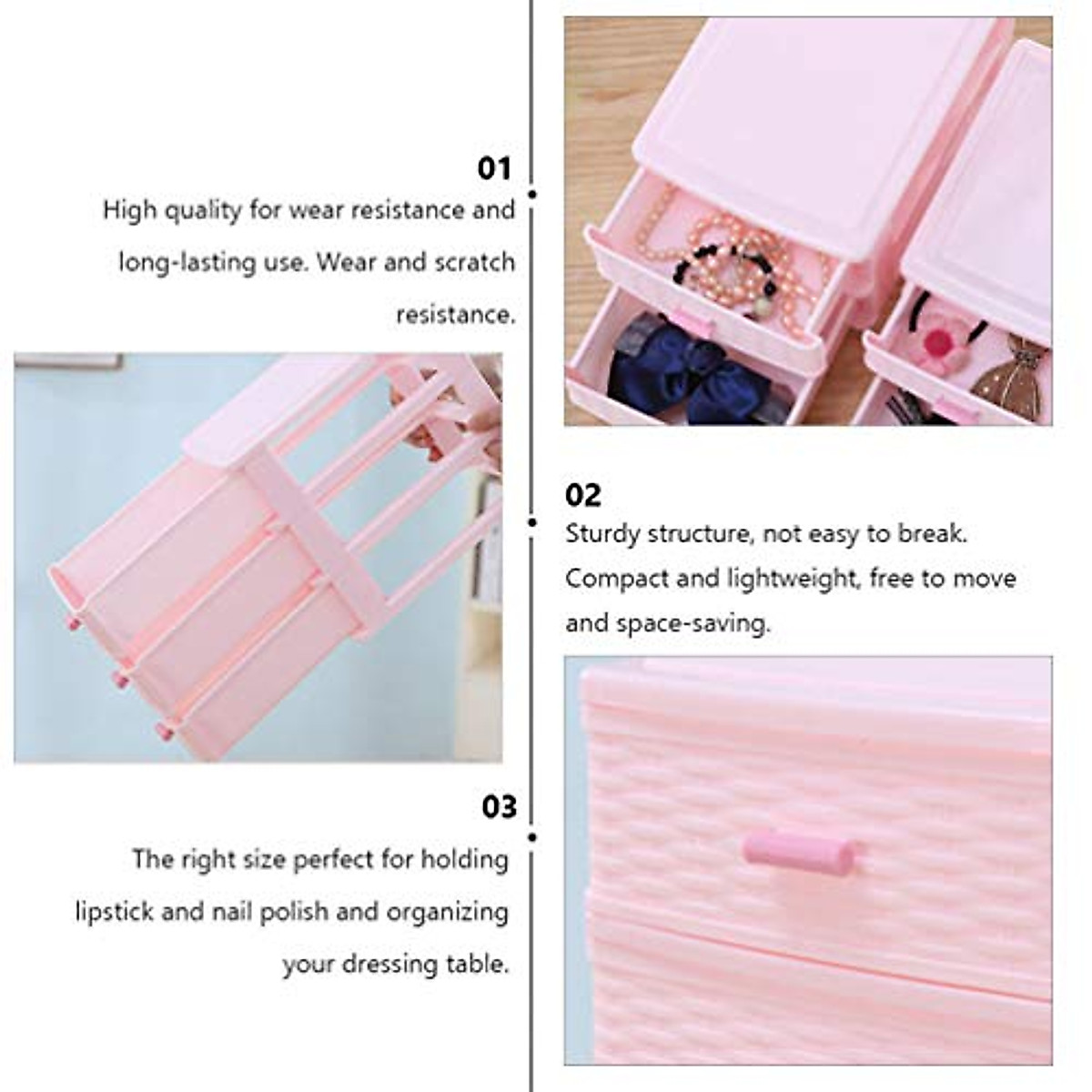 DOITOOL Storage Containers Desktop Jewelry Storage Drawer Makeup Organizer Earring Holder Stand Cosmetic Storage Container for Home Girl Bedroom (Pink) Desk Organizer Caddy