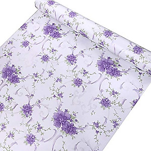 Purple Floral Contact Paper Self Adhesive Shelf Liner Dresser Drawer Cabinet Sticker Decorative Wallpaper for Living Room Bedroom Bathroom 17.7 x 78.7 Inches