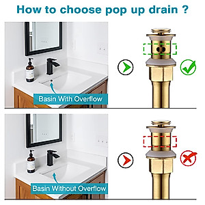 Gold Bathroom Sink Faucet and Pop Up Drain with Overflow