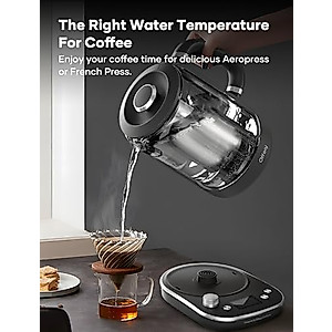 Offacy Electric Tea Kettle, 1.6L 1200W Fast Heating 9 Smart Presets with Removable Infuser Temperature Control 2H Keep Warm, BPA-Free Glass Teapot for Coffee, Boil-dry Protect, Easy to Clean, Black
