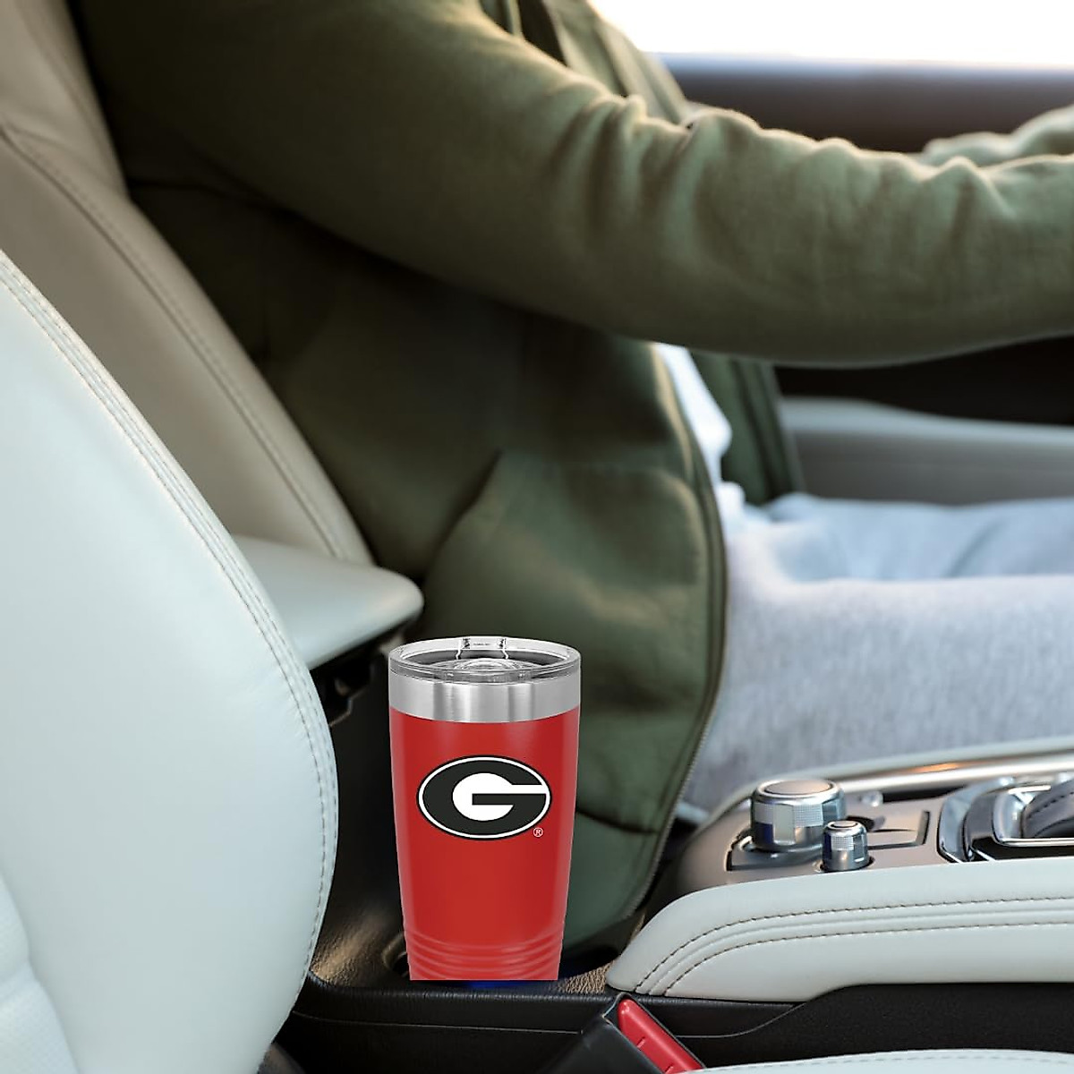 University of Georgia Bulldogs 20oz Stainless Steel Double Walled Red Beverage Bottle with Acrylic Lid - College Gear for Playoff Season – For Office, Home or Auto – Show your Bulldog Pride