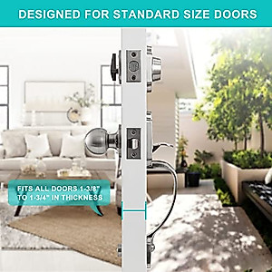 Natsukage Front Door Handle Front Door Lock Set Satin Nickel Entrance Handle Set with Lock Heavy-Duty Adjustable Entry Door Lock Set with Deadbolt and Knob Handle Reversible for Right & Left Handed