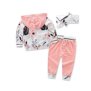 Askwind Baby Girls Floral Hoodie+ Floral Pant Set Leggings 2 Piece Outfits (12-18 Months, Pink)