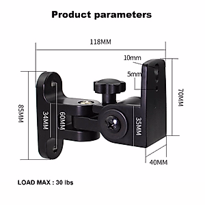BS-218pro Universal Speaker Wall Mount for Small Speakers ,Vertical 120°, Horizontal 180°Adjustment,Hold up to 30lbs,Compatible with Bose, JBL, KEF, Klipsch, Sony & Others(2 Packs Black)