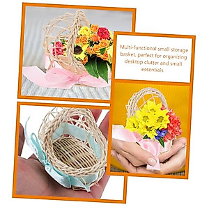 Mikinona 12pcs Small Basket with Handle Wedding Favor Basket Baskets Girl Basket Dollhouse Woven Stroller Rustic Basket Easter Basket Wedding Decor Basket Rattan