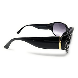 My Shades - Women's Sunglasses Designer Inspired Fashion Rhinestone Style Embellishments Wrap Around (Black, Gradient Smoke)