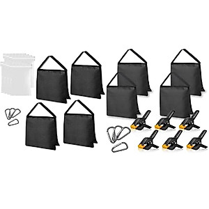 Emart Heavy Duty Sandbag Photo Studio Weight Bag 8 Pack with 6 Packs of 4.5 inch Heavy Duty Spring Clamps