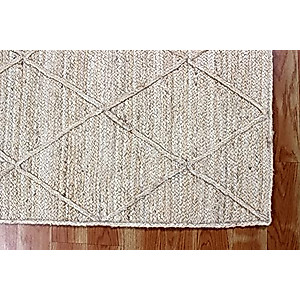 CASAVANI Hand Braided Rag Rug Geometric Beige 4x20 Ft Runner Shape Jute Rug Indoor/Outdoor Use Doormat Rugs for Dining Room,Bedroom,Loundry Room & Balcony 4x6 Feet