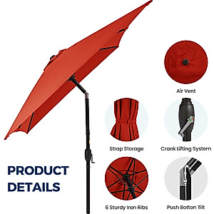 SUNVIVI OUTDOOR 6.5 x 10 Ft Rectangular Patio Umbrella Aluminum Pole, Outdoor Table Market Umbrella with Crank, 6 Steel Ribs, Polyester Canopy, Red