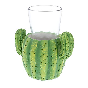 CoTa Global Green Cactus Plant Shaped Shot Glass Cool & Funny Whiskey Tequila & Alcohol Drinking Glass For Shots, Decor Shot Glasses 3.75" x 4" 1.5 Oz