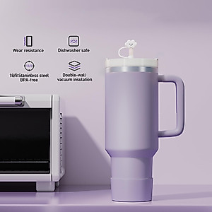 KISSKIND 40 oz Tumbler with Handle and Straw Lid Accessories, Straw Topper, Silicone Spill Proof Stopper, Silicone Boot, Stainless Steel Water Bottle 40oz Insulated Cup, Ideal Gift for Women, Black