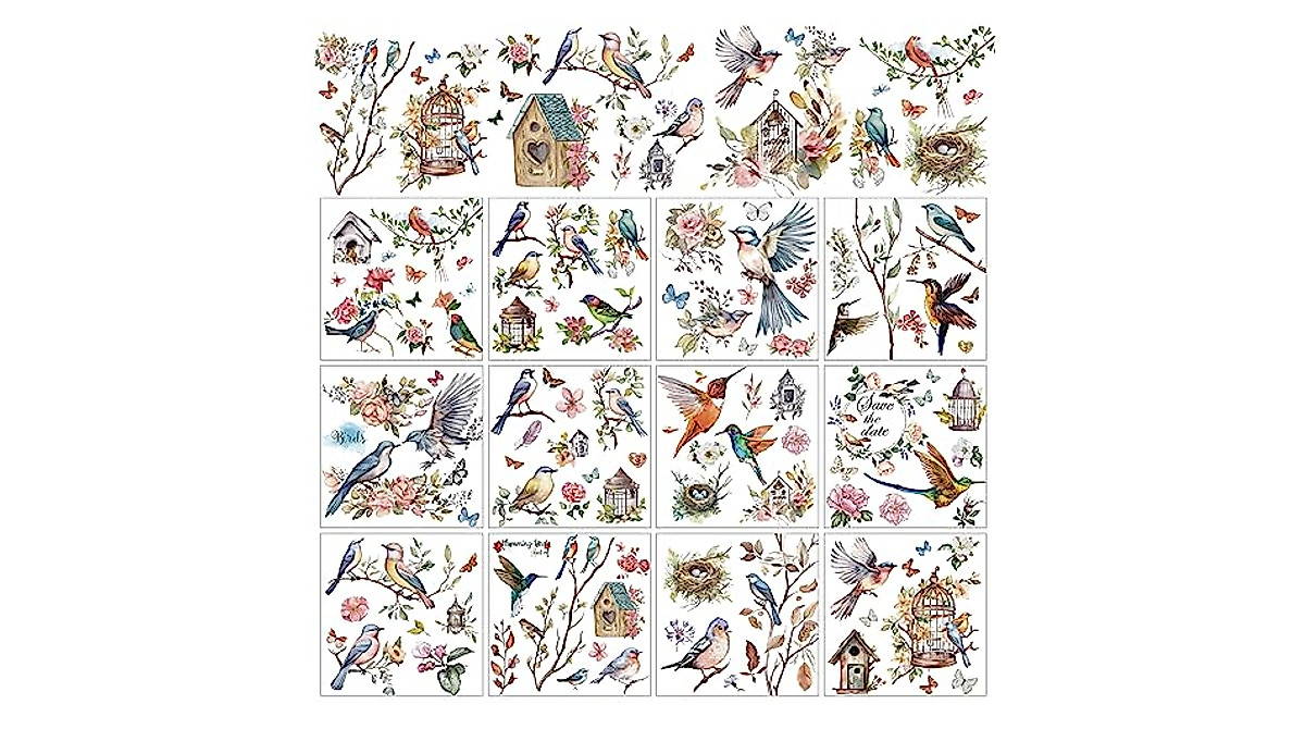 Whaline 12 Sheets Bird Floral Transfers for Crafts