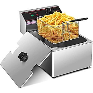 Commercial Deep Fryer with Basket - Simoe 1700W 6.7QT Countertop Stainless Steel Electric Fryer with Removed Tank, Temperature Control and Lid for Kitchen, Home, Restaurant