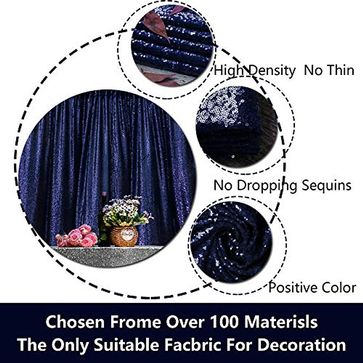 JYFLZQ Navy Blue Sequin Backdrop Curtains 2ft x 8ft 2 Panel Glitter Photo Booth Backdrops Sparkly Photography Background Drapes for Parties Wedding Bridal Showers