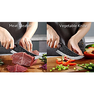 TOMBRO Huusk Knife Forged Viking Knives Sharp Boning knife, Handmade Caveman Knife, High Carbon Steel Butcher Knives with Sheath, Japanese Chef Knife for Kitchen, Camping