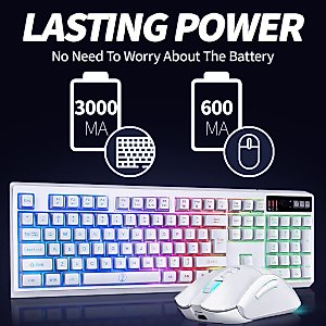 ZJFKSDYX C104 Wireless Gaming Keyboard and Mouse Combo, Waterproof 104 Keys US Layout RGB Backlit Rechargeable Mechanical Feel Ergonomic Keyboard and RGB Mute Mouse for PC Gamers (White)