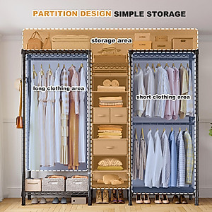 Raybee Clothes Rack, Clothing Racks for Hanging Clothes Heavy Duty Clothing Rack 800LBS Adjustable Clothes Racks for Hanging Clothes Metal Wire Garment Rack with 7 Drawers, Portable Closet Rack, Black