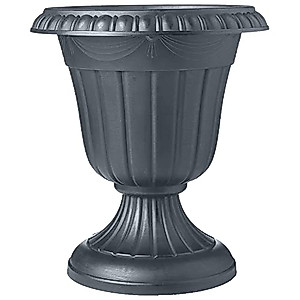 Arcadia Garden Products PL00GY Classic Traditional Plastic Urn Planter Indoor/Outdoor, 16" x 18", Gray