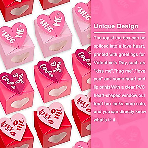 Whaline 24Pcs Valentine's Day Treat Boxes Red Rose Red Pink Heart Cardboard Box with Window 3 Inch Valentines Gift Container with Instruction for Goodie Cookie Candy Sweet Crafts Party Favor Supplies