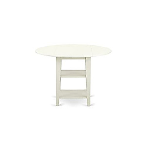 East West Furniture SUT-LWH-T Sudbury Modern Dining Table - a Round Kitchen Table Top with Dropleaf & 2 shelves, 42x42 Inch, Linen White