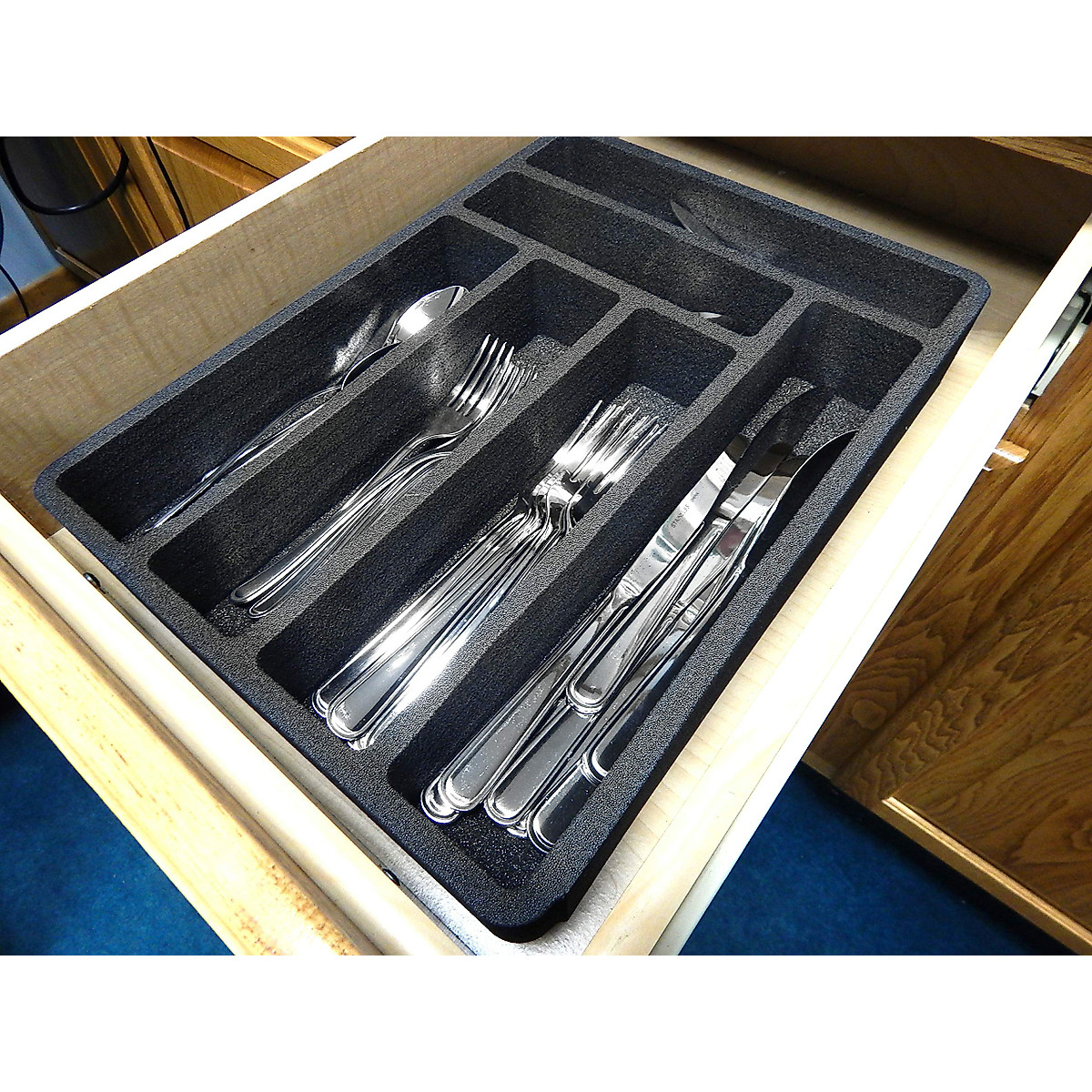 Red Hound Auto Silverware Drawer Organizer 6 Slot Organizational System Utensil Flatware Dividers for Forks Knives RV Non-Slip Tray 15 x 11 x 2.25 Inches Extra Deep Waterproof