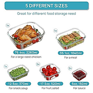 Vtopmart 2.26L/76oz Extra Large Glass Food Storage Containers with Lids, 7 Pack Meal Prep Container Set, Airtight Lunch Bento Boxes with Snap Locking Lids for Microwave, Oven, Freezer, Dishwasher
