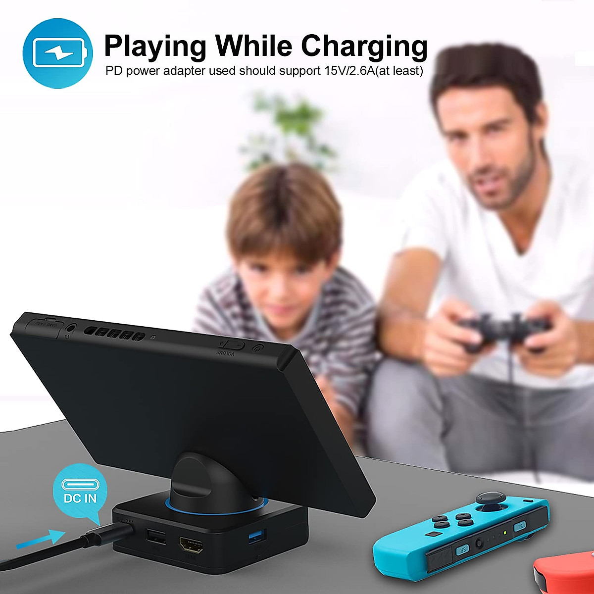 Kkf Switch Dock, 4K HDMI Nintendo Switch Docking Station for TV/Switch OLED，Portable Nintendo Switch TV Adapter Charging Dock with USB 3.0 2.0- Requires More Than 35W Charging No Cables (Black -1)