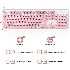 LexonElec Wired USB Keyboard Mouse Combo Gamer N518 104 Keys White LED Backlit Punk Keycap Ergonomic Pro Gaming Keypad + 1600DPI 4 Buttons Optical Game Mice for Laptop PC (Pink & White Light)