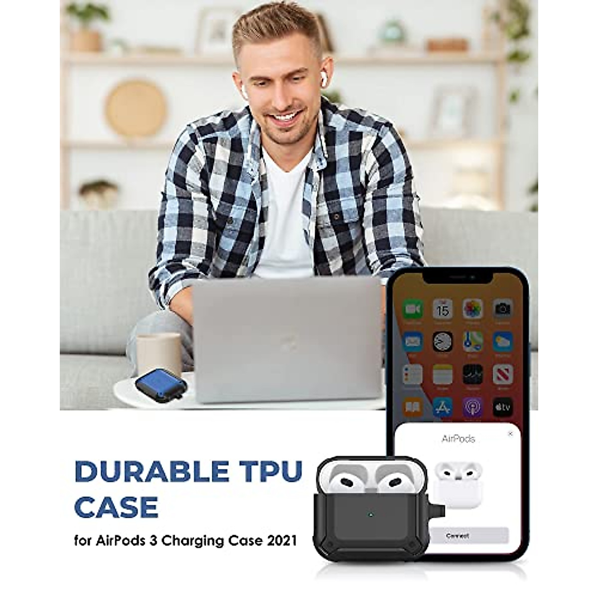 ProCase AirPods 3 Case 2021 with Keychain, Full-Body Rugged Protective Shockproof Carrying Case Cover for AirPods 3rd Generation -Black