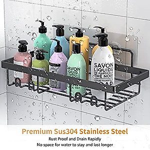 QUIUMES Shower Caddy, Bathroom Organizer Adhesive Shower Shelf [3-Pack], Rustproof Shower Shelves And 10 Hooks, No Drilling Required, Shower Organizer Perfect For Holding Shampoo, Soap And More.