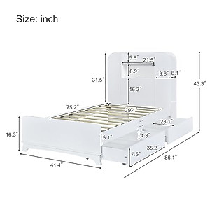 Brisca Twin Size Storage Platform Bed Frame with Two Drawers and Light Strip,Headboard W/ 3 Storage Shelves,for Bedroom,Apartment,Guest Room,White