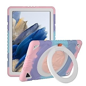 XZC for Samsung Galaxy Tab A8 Case 10.5'' 2022 (SM-X200/X205/X207) Heavy Duty Shockproof Rugged Cover with Rotating Stand/Pencil Holder/Carrying Shoulder Strap (Pink)