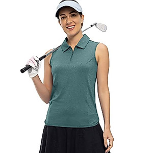YSENTO Women's Golf Polo Shirts Tops Sleeveless Collared 1/4 Zip Dry Fit UV Protection Sun Shirts Denim Blue XL