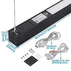 LEONLITE 4FT Linkable LED Linear Light, 40W 4600LM 3000K 4000K 5000K Downlight Selectable, 3CCT Up Down LED Kitchen Island, ETL Listed Aluminum Dimmable Office Light Fixture, Matte Black, Pack of 4