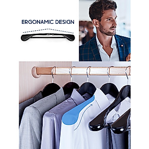 HOUSE DAY High-Grade Suit Hangers, Wide Shoulder Wooden Hangers with Non Slip Pants Bar, Smooth Finish 360° Swivel Hook Solid Wood Coat Hangers for Dress, Jacket, Heavy Clothes Hanger 6 Pack (Black)
