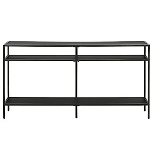 Henn&Hart 55" Wide Rectangular Console Table with Metal Shelves in Blackened Bronze, Entryway Table, Accent Table for Living Room, Hallway